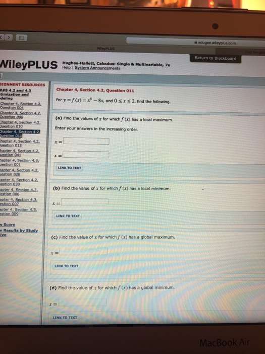 Solved a edugen Return to Blackboard Hughes-Hallett, | Chegg.com