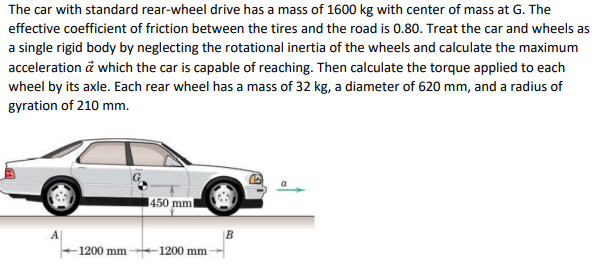 Solved The car with standard rear-wheel drive has a mass of | Chegg.com