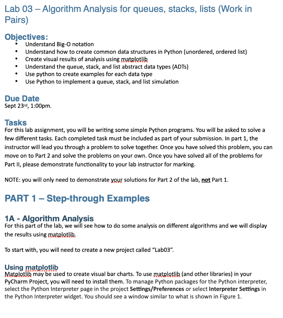 Lab 03 – Algorithm Analysis for queues, stacks, lists | Chegg.com