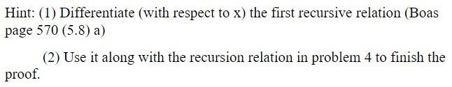 Solved 5. Prove the following recursion relation (Boas page | Chegg.com