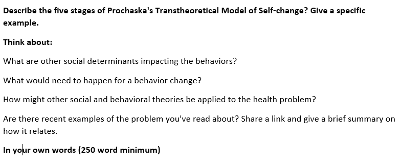Solved Describe the five stages of Prochaska's | Chegg.com