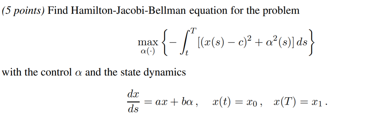 (5 points) Find Hamilton-Jacobi-Bellman equation for | Chegg.com