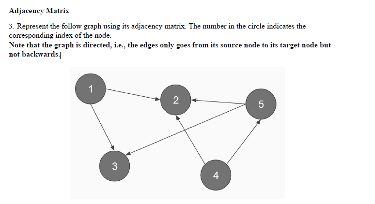 Solved Adjacency Matrix 3. Represent the follow graph using | Chegg.com