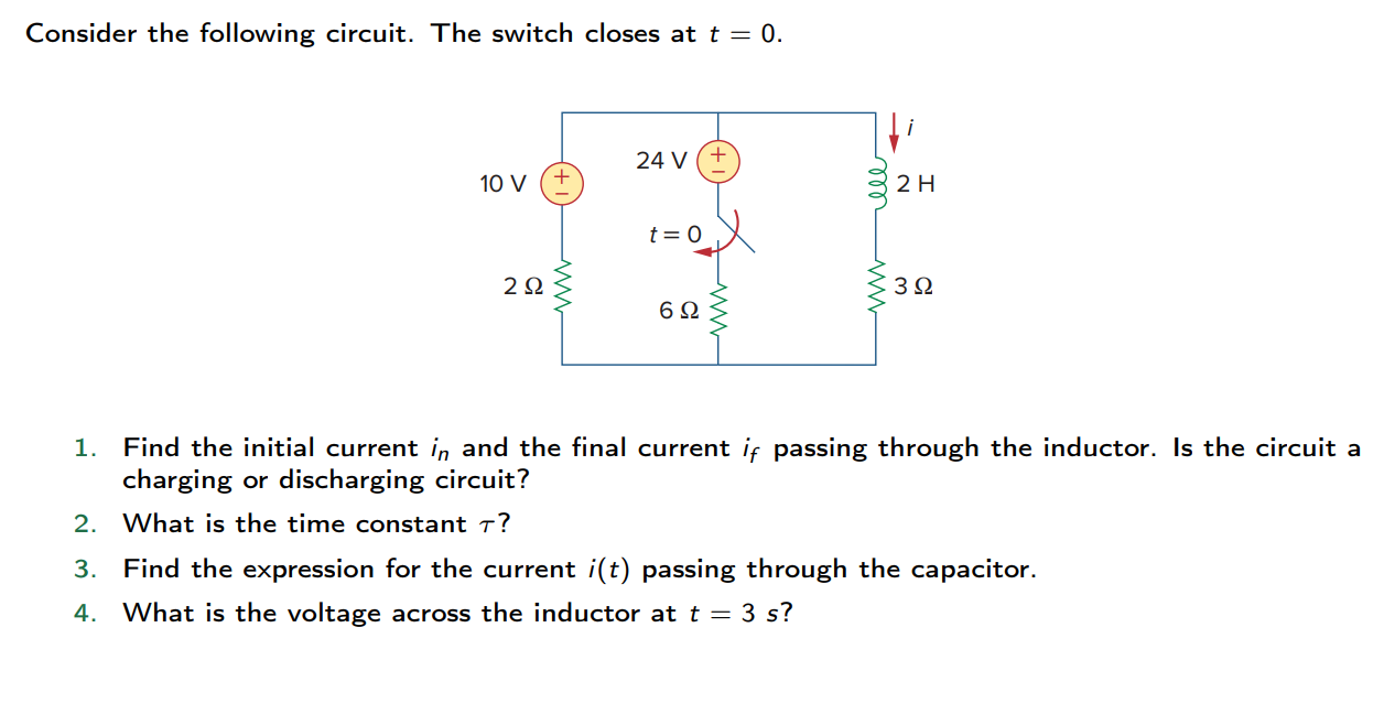 Solved Consider the following circuit. The switch closes at | Chegg.com
