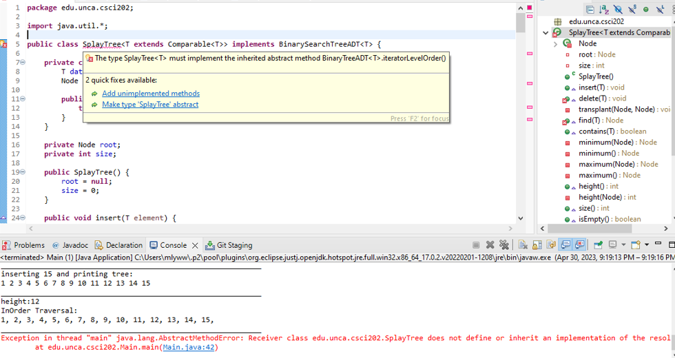 Solved Java Foundations error SplayTree.java package | Chegg.com