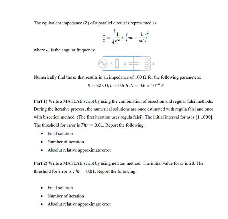 Solved The equivalent impedance (Z) of a parallel circuit is | Chegg.com