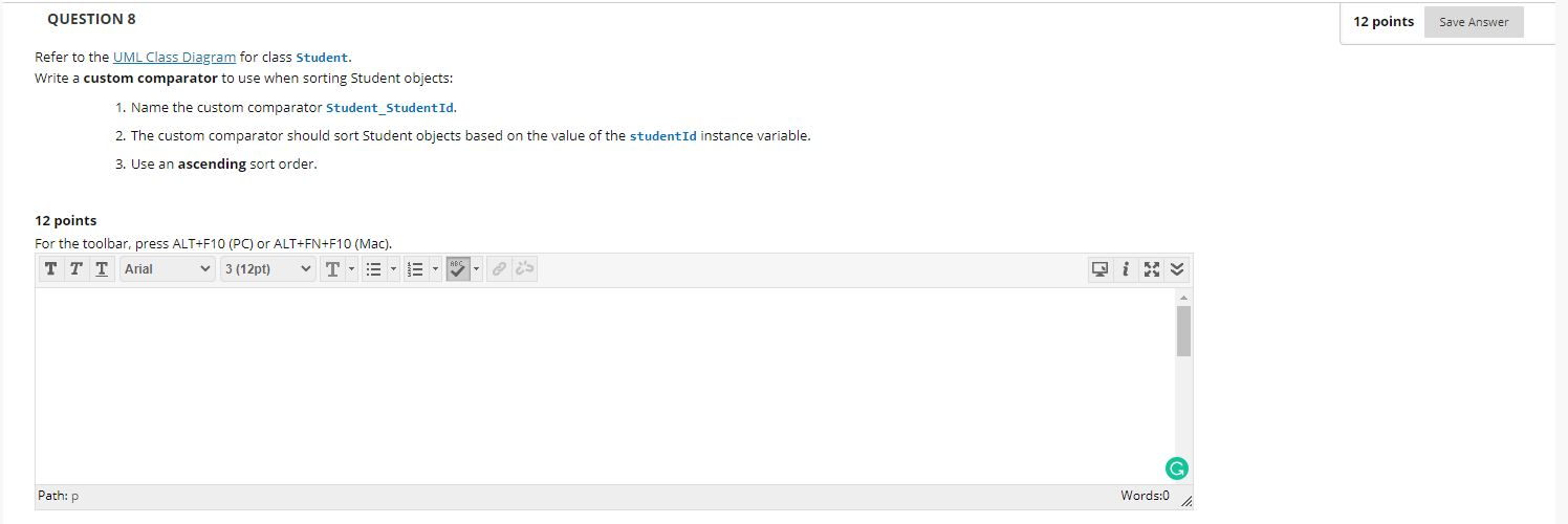 Solved QUESTION 8 12 points Save Answer Refer to the UML | Chegg.com