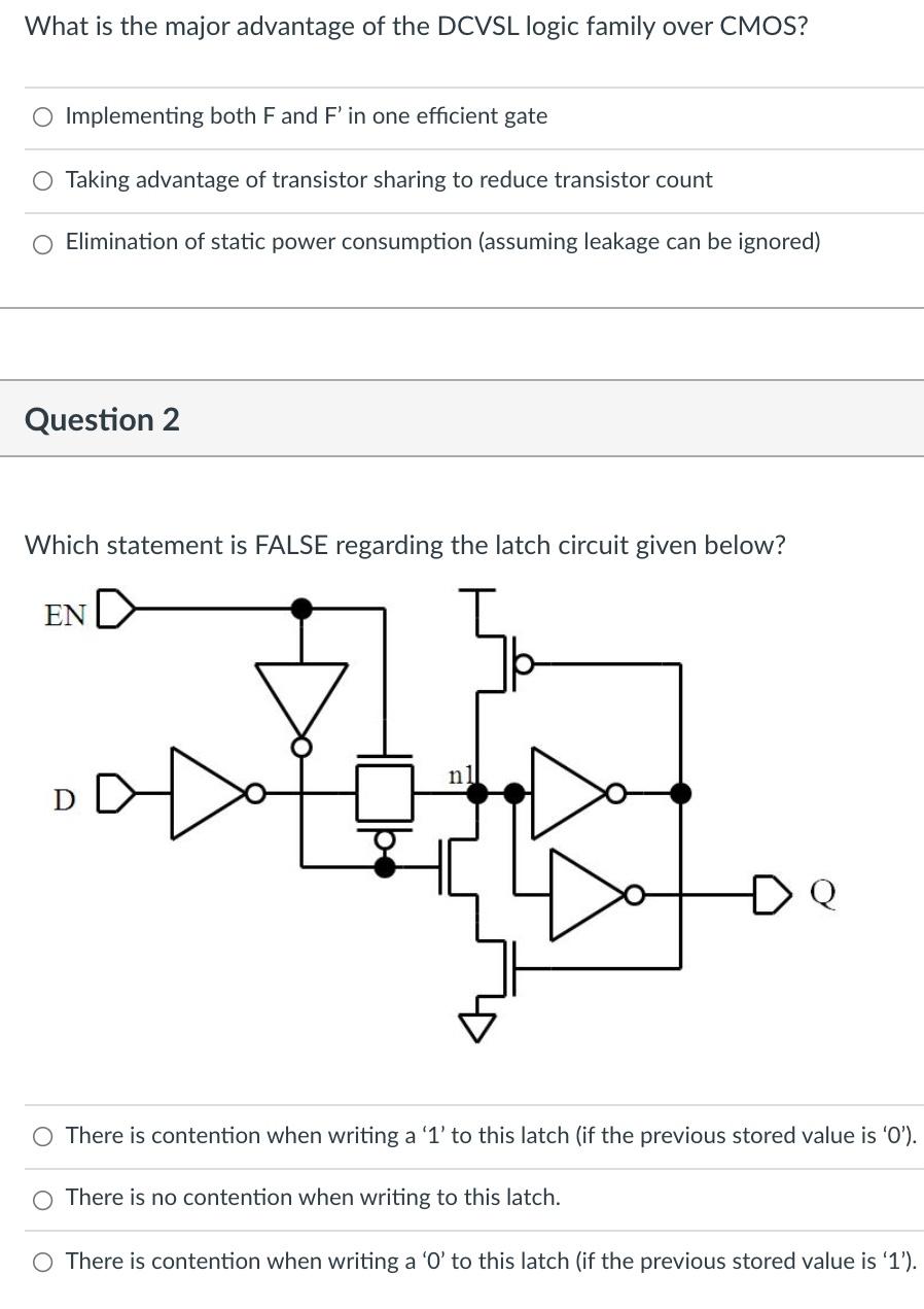 Solved What is the major advantage of the DCVSL logic family | Chegg.com