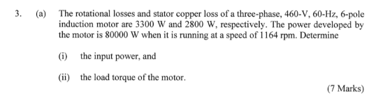 Solved (a) The rotational losses and stator copper loss of a | Chegg.com