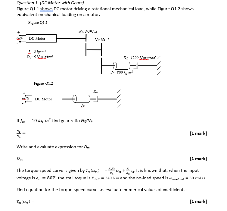 Question 1. (DC Motor with Gears) Figure Q1.1 shows | Chegg.com