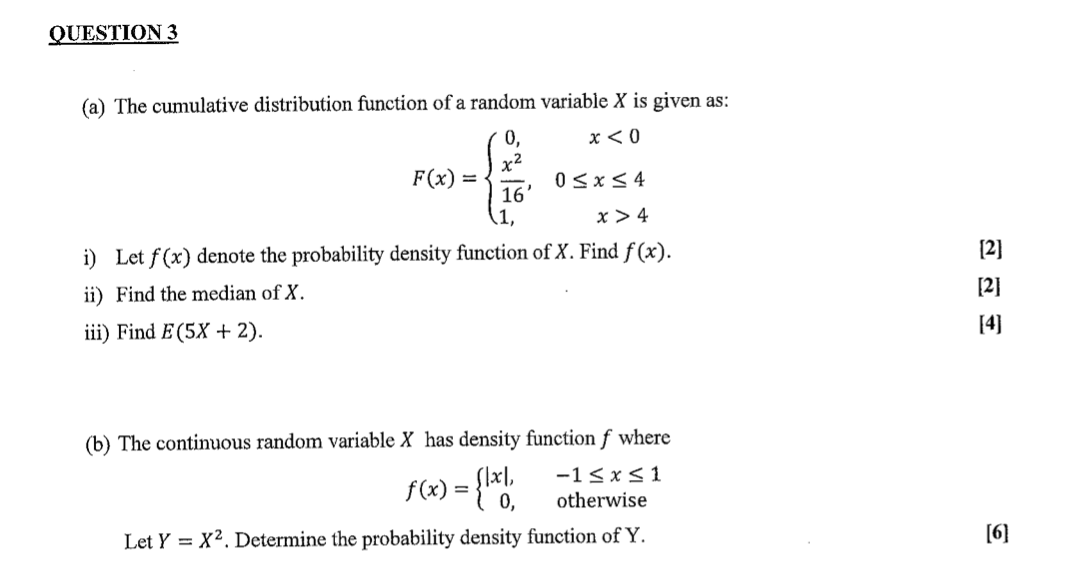 Solved (a) The cumulative distribution function of a random | Chegg.com