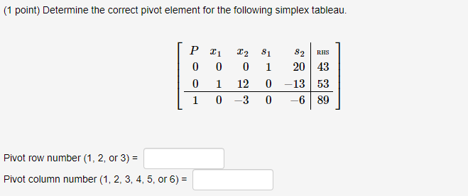 Solved (1 point) Determine the correct pivot element for the | Chegg.com