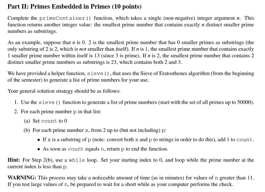 Solved Part II: Primes Embedded in Primes (10 points) | Chegg.com