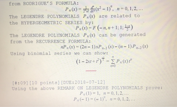 Solved from RODRIGUE' S FORMULA: Pn(x)- (x2-1)", n=0, 1,2, | Chegg.com