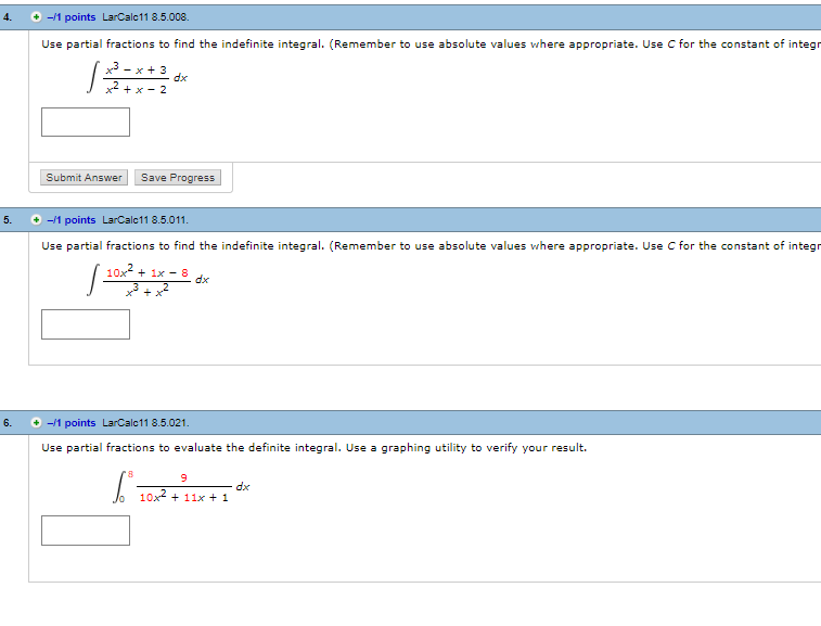 Solved 4. + -1 points LarCalc11 8.5.008. Use partial | Chegg.com