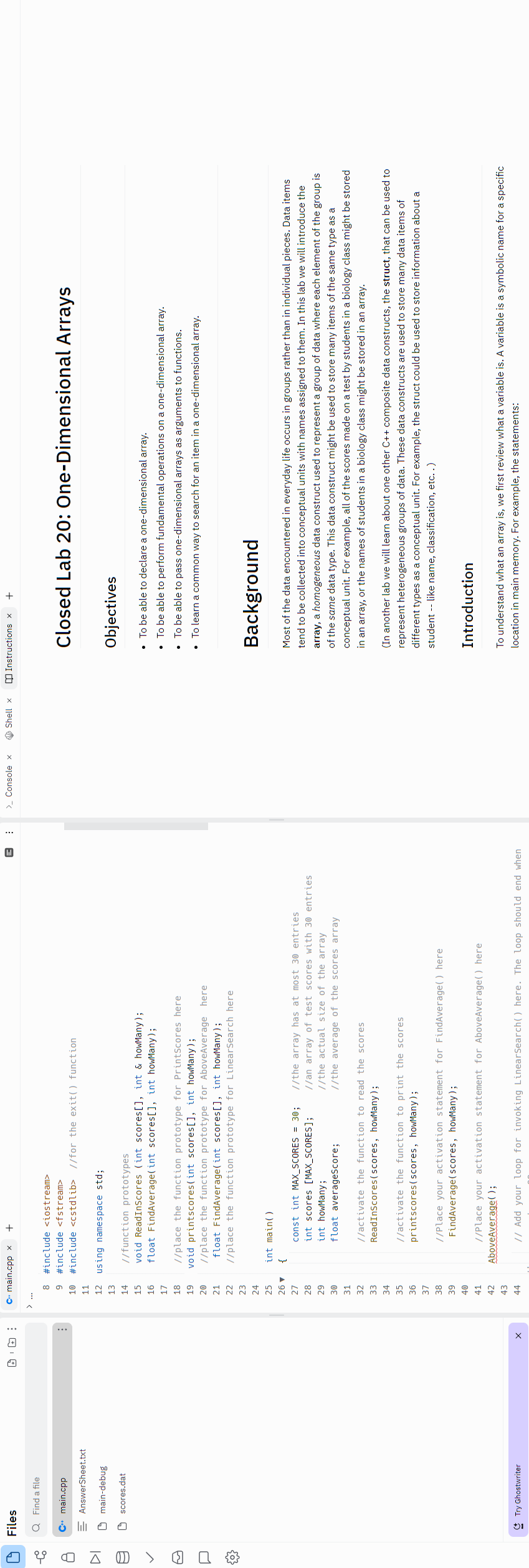 Closed Lab 20: One-Dimensional Arrays Objectives - To | Chegg.com