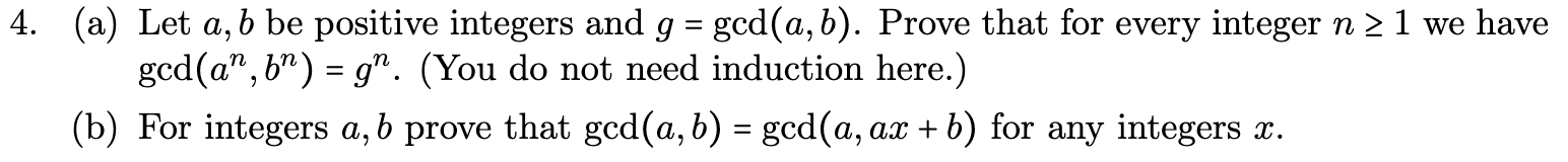 Solved 4. (a) Let a,b be positive integers and g=gcd(a,b). | Chegg.com