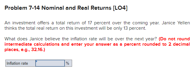 Solved Problem 7-14 Nominal and Real Returns [LO4] An | Chegg.com