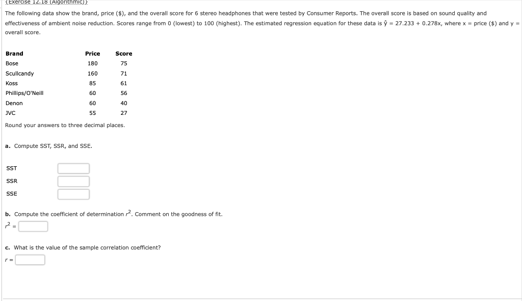 Solved {Exercise 12.18 Algorithmic) The following data show | Chegg.com