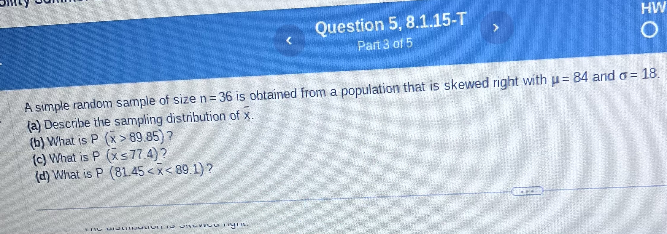 Solved A simple random sample of size n=36 is obtained from | Chegg.com