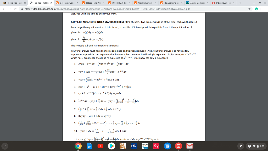 Solved Pre-Req HW(1) X C Re-arranging Int X Alamo Colleges X | Chegg.com