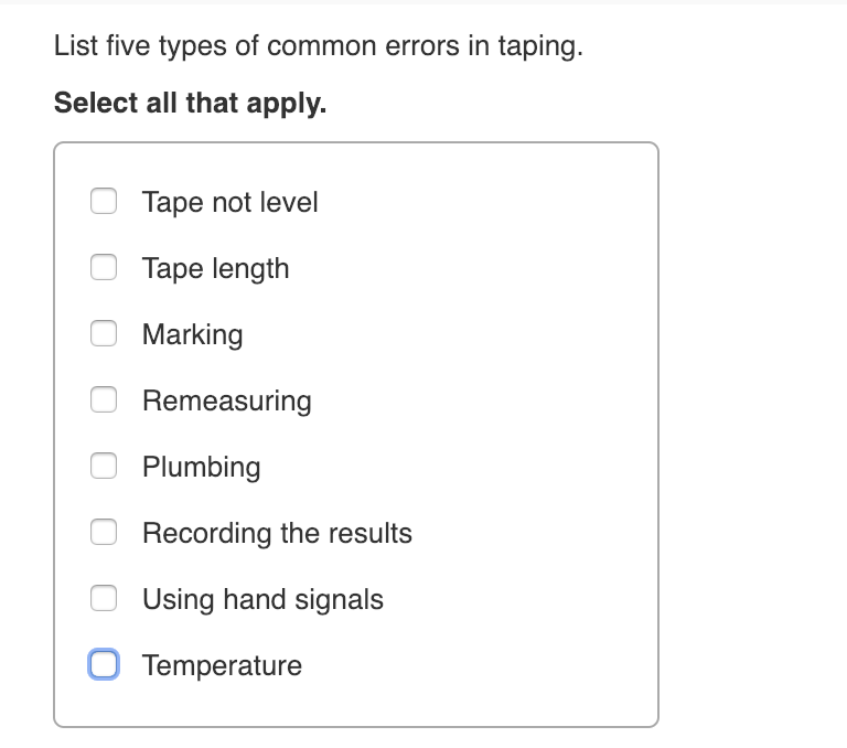 Solved List five types of common errors in taping Select all | Chegg.com