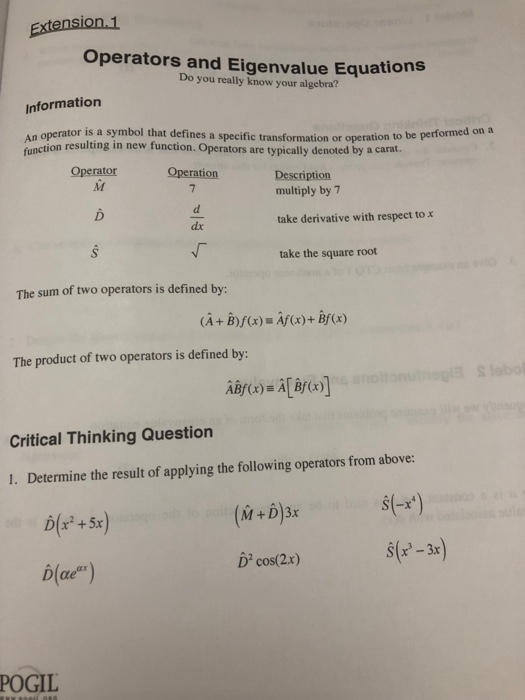 Solved Operators and Eigenvalue Equations Do you really know | Chegg.com