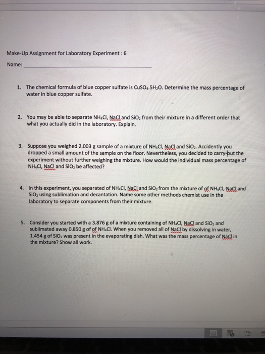 Solved Make-Up Assignment for Laboratory Experiment :6 Name: | Chegg.com