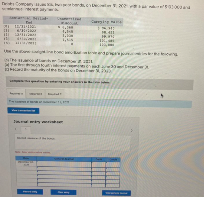 Solved Use the above straight-line bond amortization table | Chegg.com