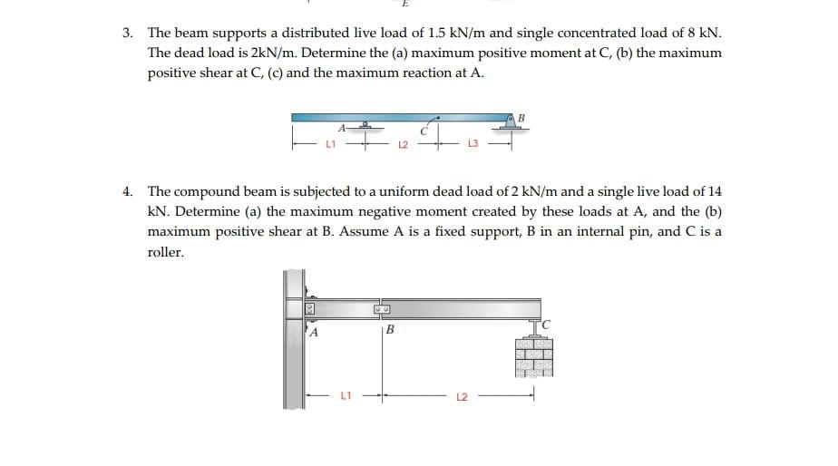 Solved 3. The beam supports a distributed live load of 1.5 | Chegg.com