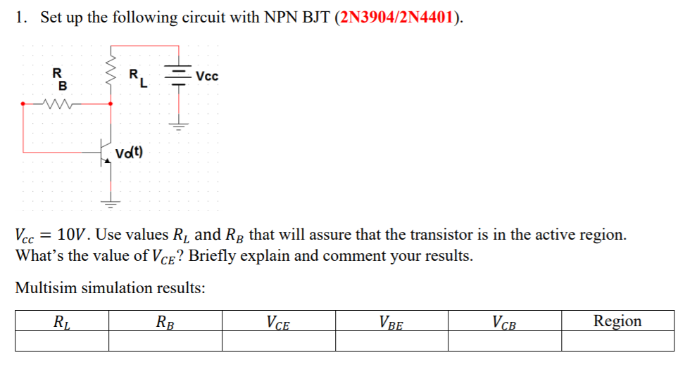 Solved 1. Set up the following circuit with NPN BJT | Chegg.com