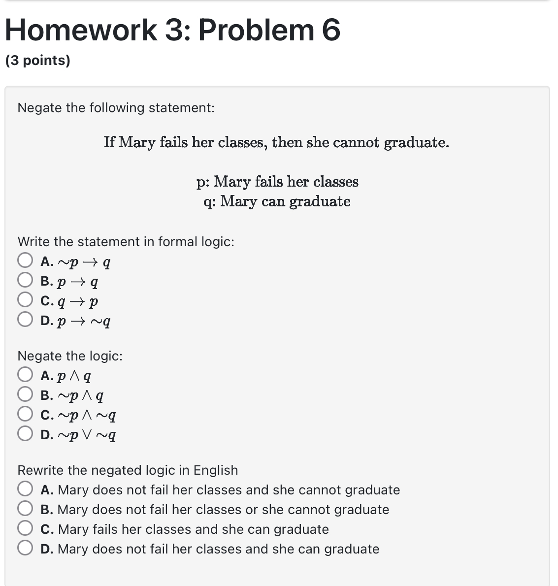 Solved Homework 3: Problem 6(3 points)Negate the following | Chegg.com Solved Homework 3: Problem 6(3 points)Negate the following | Chegg.com