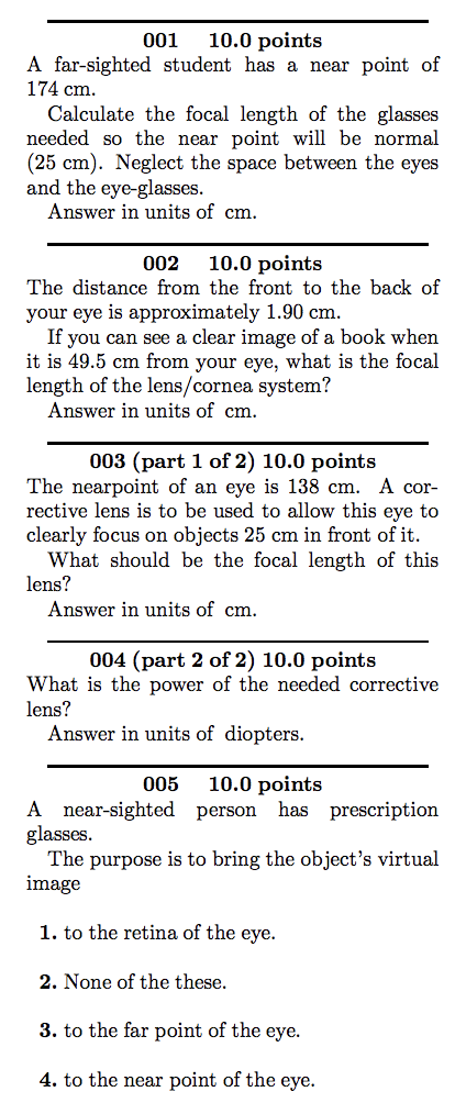 Solved 001 10.0 points A far-sighted student has a near | Chegg.com