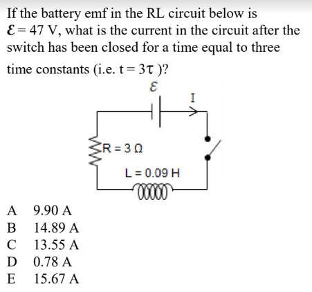 Solved If the battery emf in the RL circuit below is E = 47 | Chegg.com