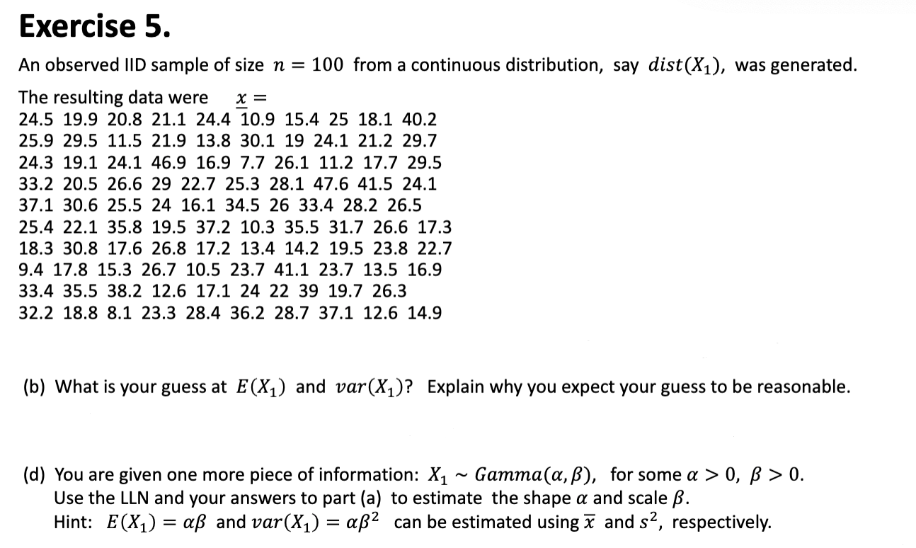Solved Exercise 5. An observed IID sample of size n = 100 | Chegg.com