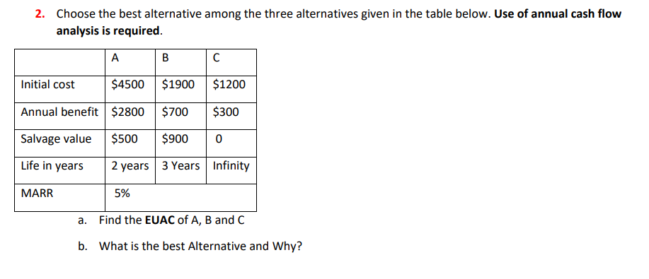 Solved 2. Choose the best alternative among the three | Chegg.com
