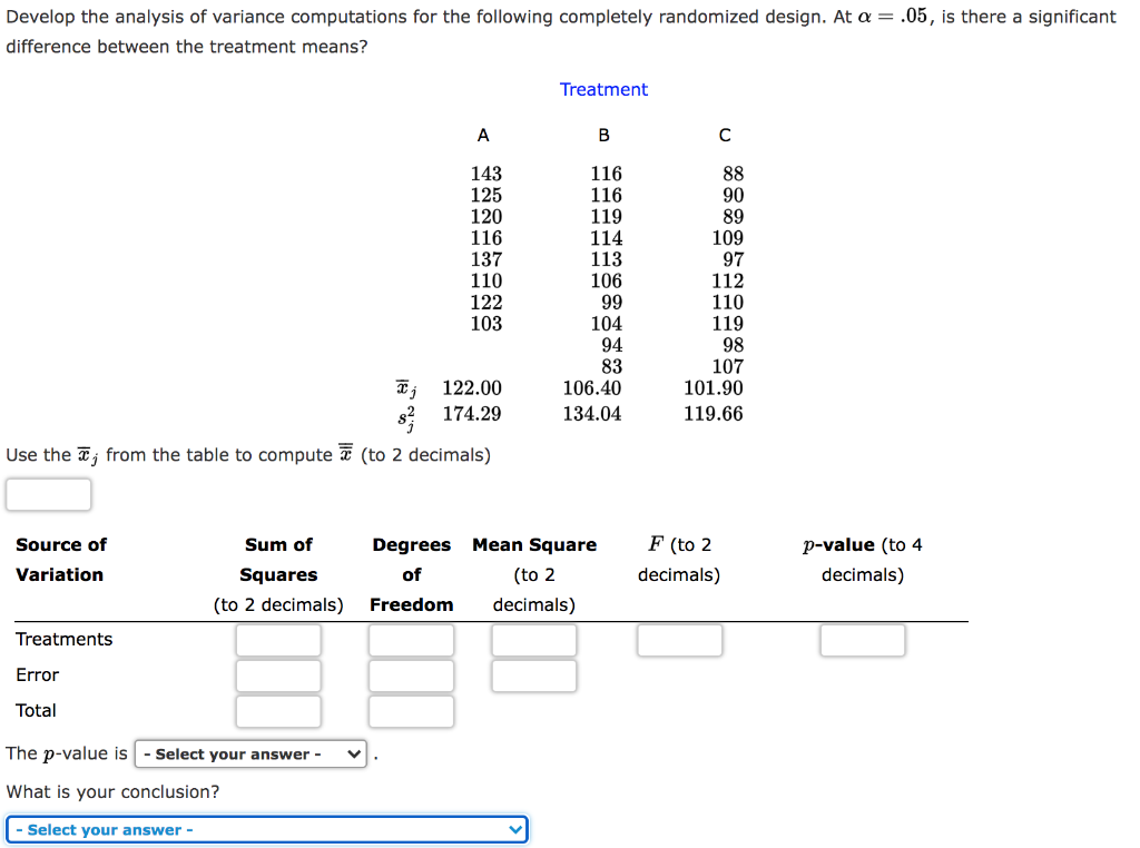 Solved Develop the analysis of variance computations for the | Chegg.com