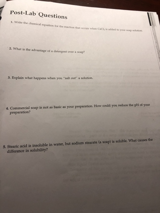 Solved Post-Lab Questions 1. Write the chemical equation | Chegg.com