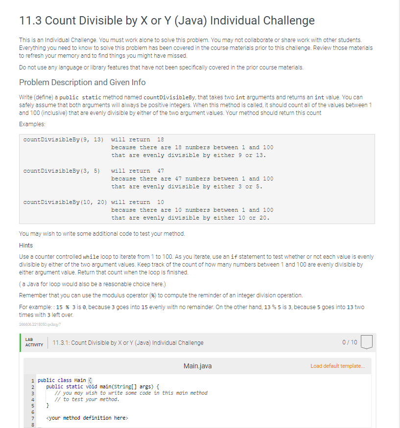 Solved This is an Individual Challenge. You must work alone | Chegg.com