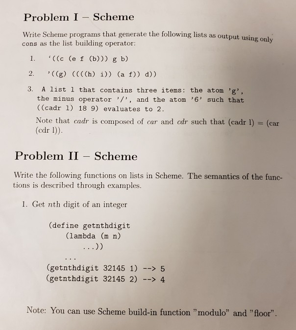Solved Problem I-Scheme Write Scheme programs that generate | Chegg.com
