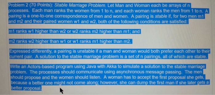 Solved Stable marriage Problem. Let Man and Woman each be | Chegg.com