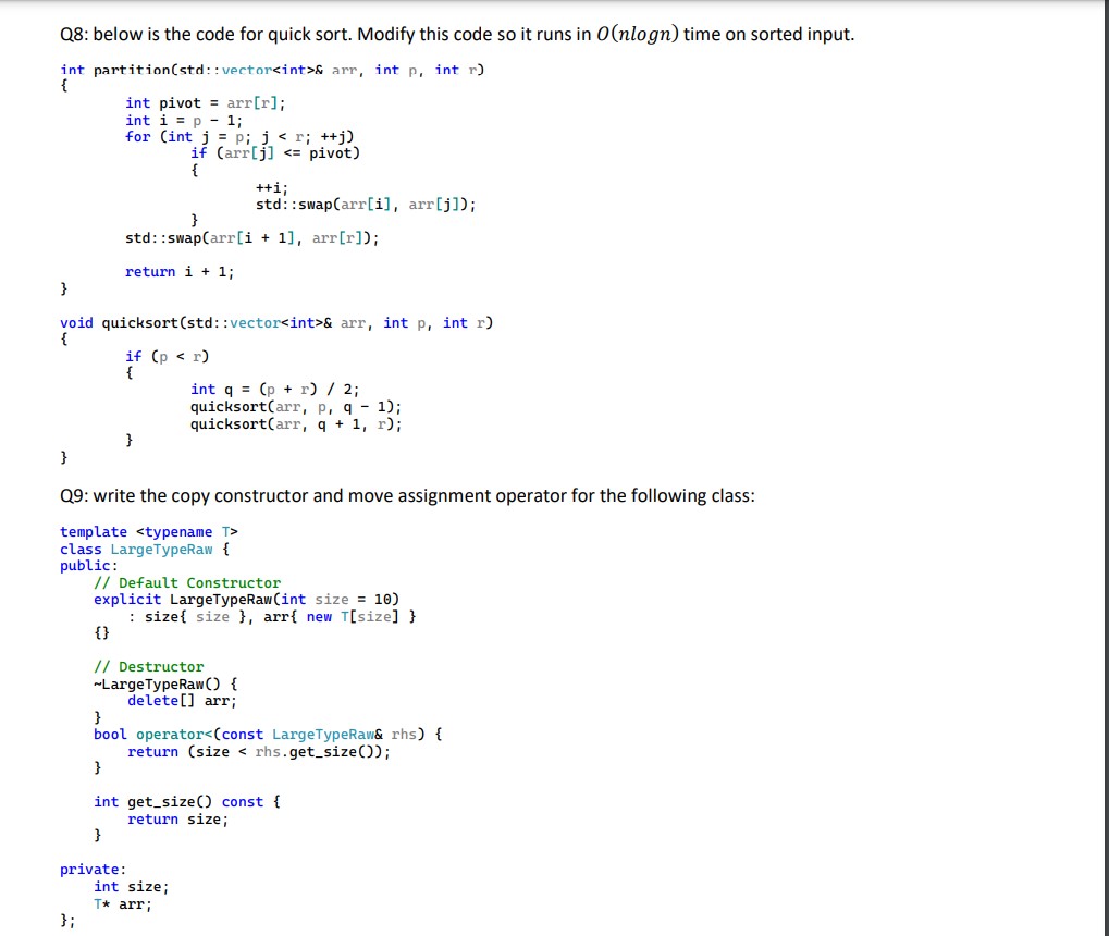 Solved Q8: below is the code for quick sort. Modify this | Chegg.com