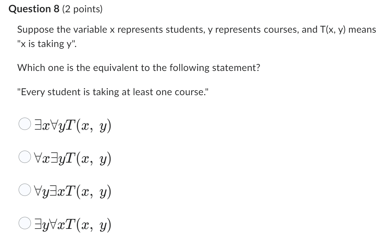 Solved Question 8 (2 points) Suppose the variable x | Chegg.com