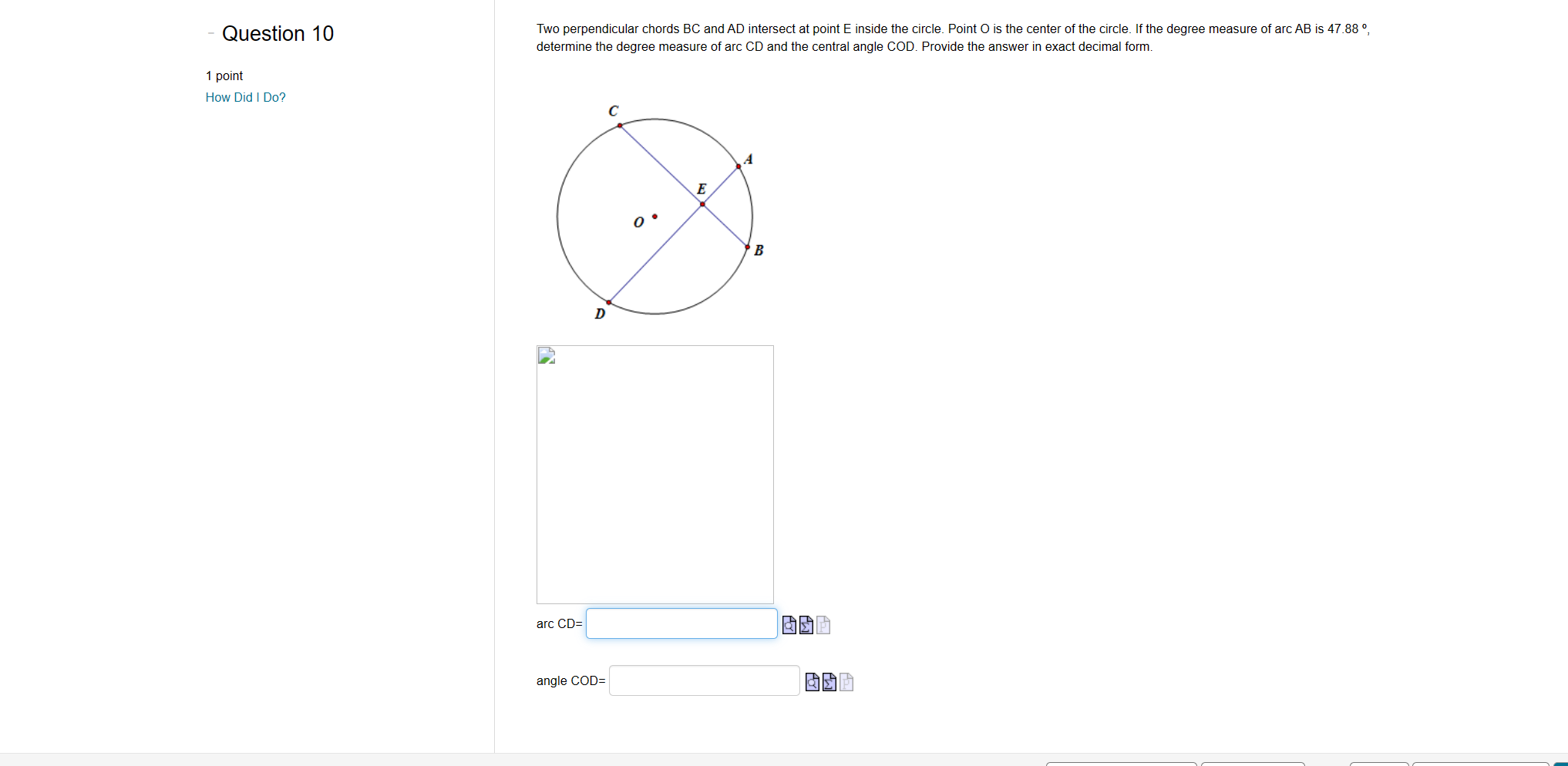 Solved Two perpendicular chords BC and AD intersect at point | Chegg.com