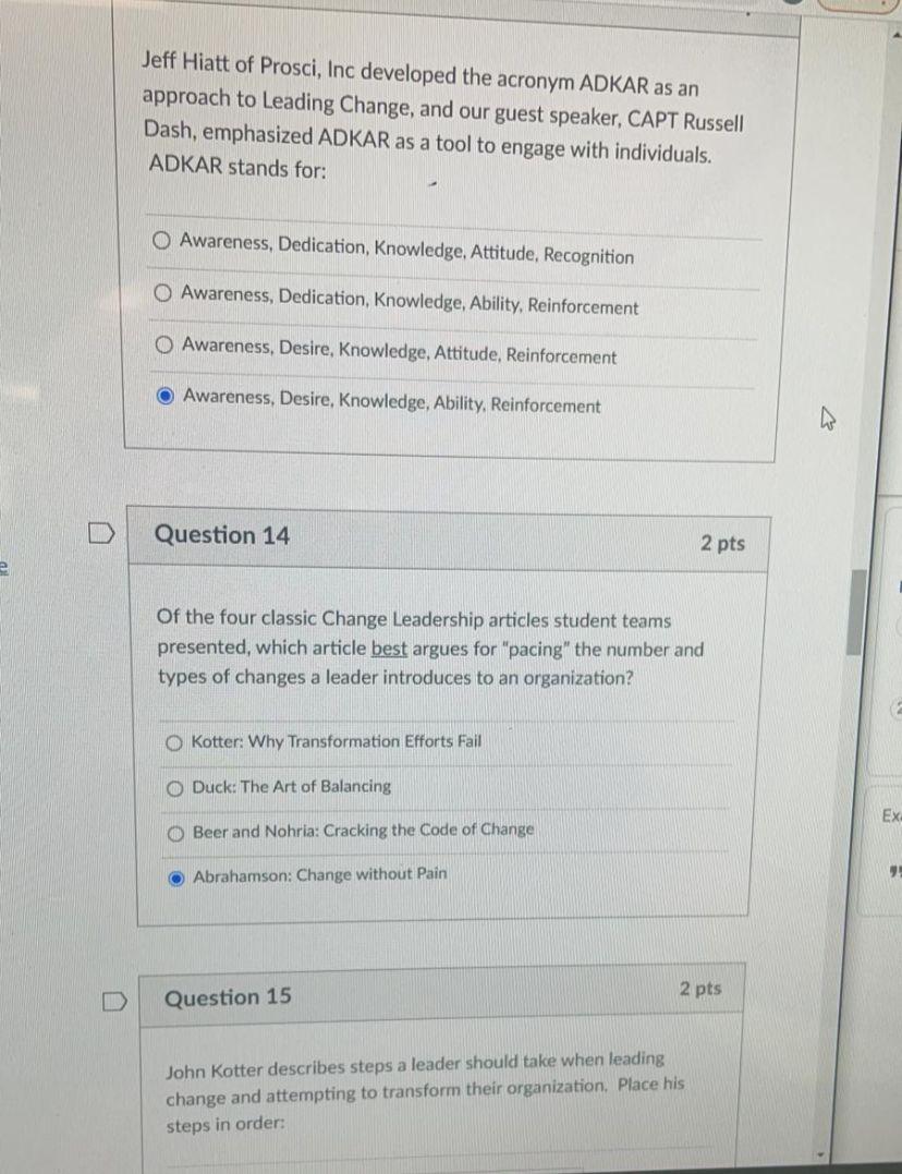 Solved Jeff Hiatt of Prosci, Inc developed the acronym ADKAR | Chegg.com