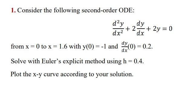 Solved 1. Consider the following second-order ODE: dạy dy | Chegg.com