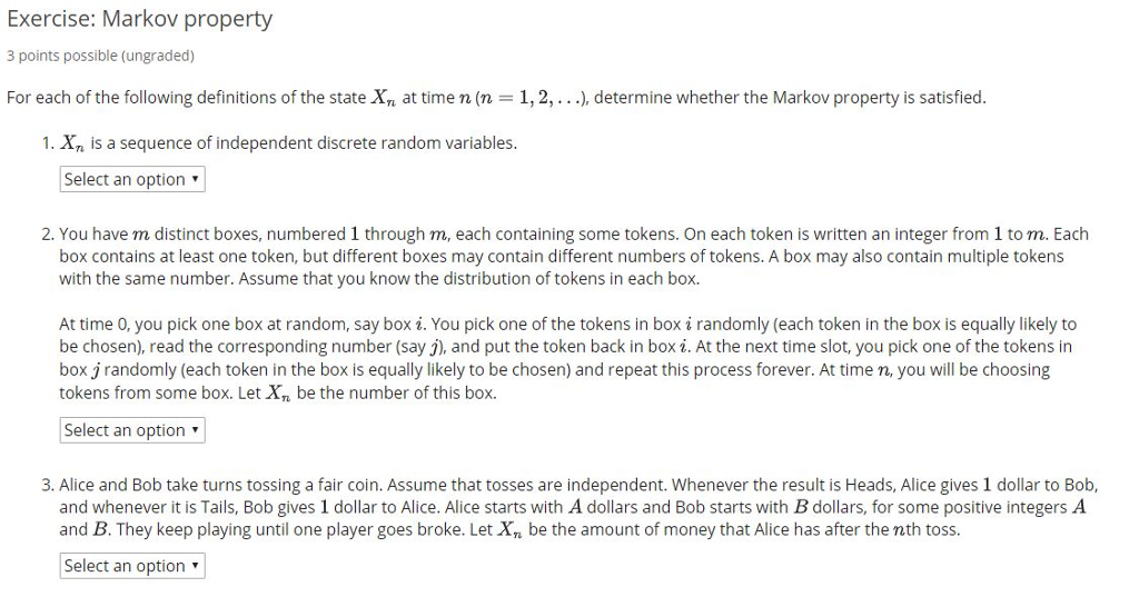 Solved Exercise: Markov property 3 points possible | Chegg.com
