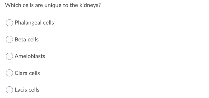 Solved Which cells are unique to the kidneys? Phalangeal | Chegg.com