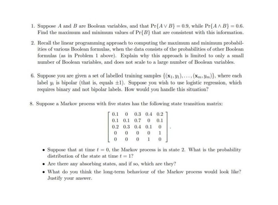 Solved 1. Suppose A and B are Boolean variables, and that | Chegg.com