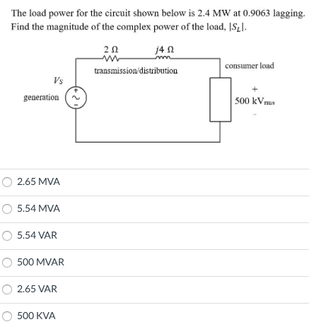 Solved The load power for the circuit shown below is 2.4 MW | Chegg.com